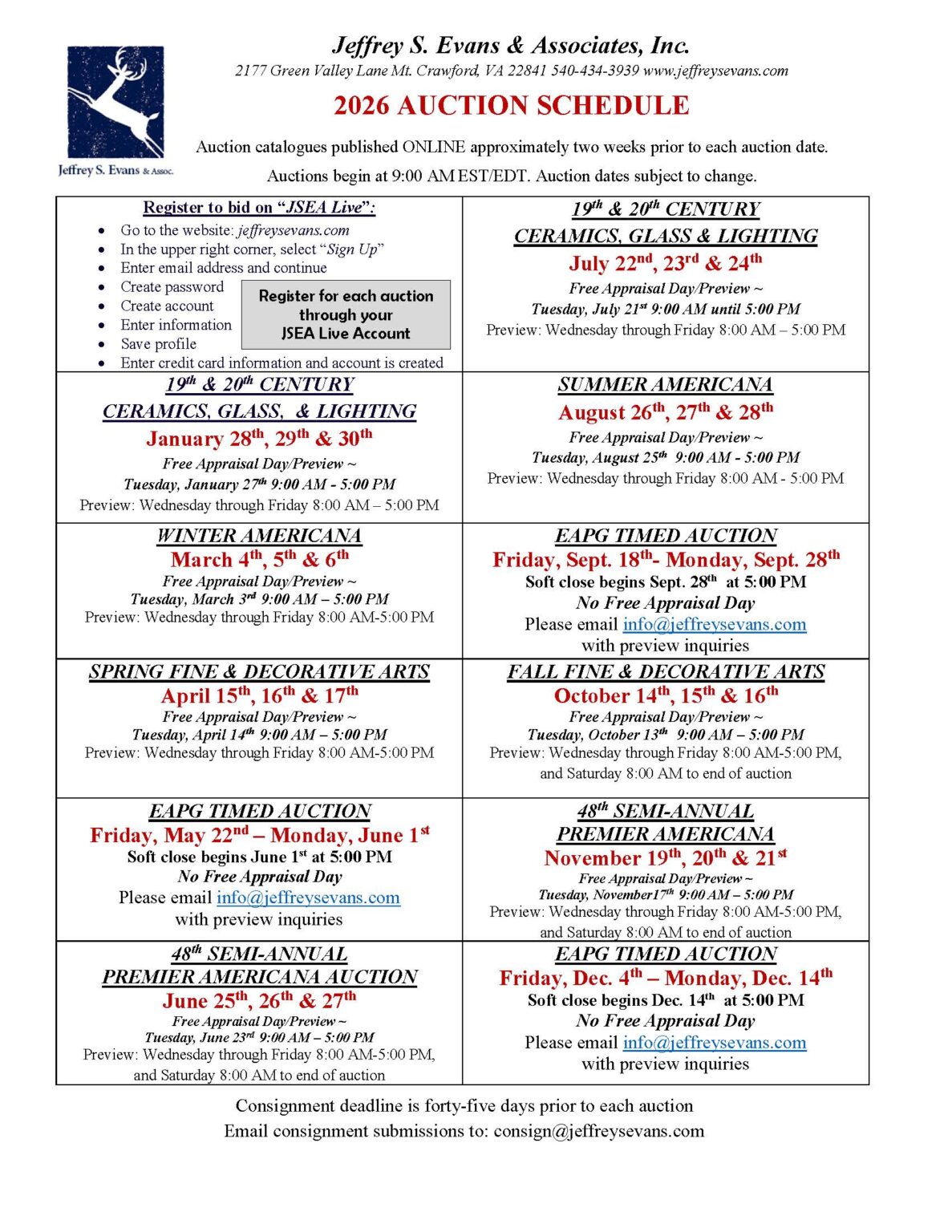 Auction Schedule - Jeffrey S. Evans & Associates